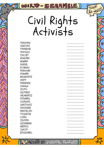Civil Rights Activists Word scramble Puzzle Worksheet Activity ...