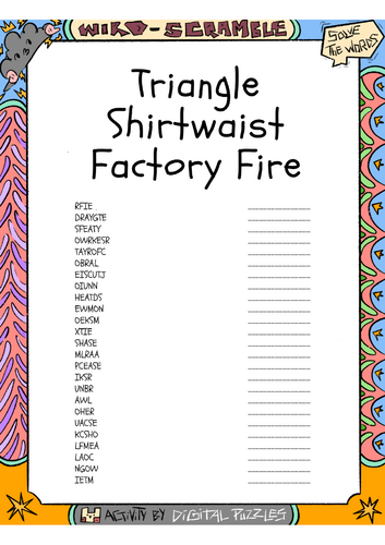 Triangle Shirtwaist Factory Fire Word scramble Puzzle Worksheet ...