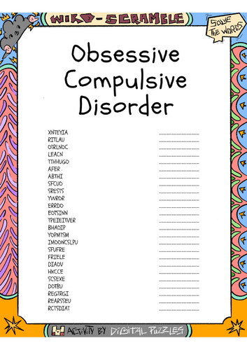 Obsessive Compulsive Disorder Word scramble Puzzle Worksheet Activity ...