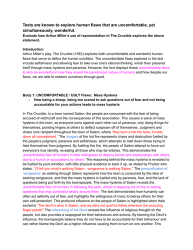 The Crucible - Sample Essay | Teaching Resources