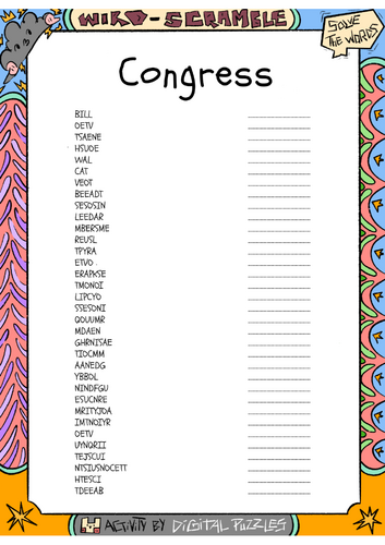 Congress Word scramble Puzzle Worksheet Activity | Teaching Resources