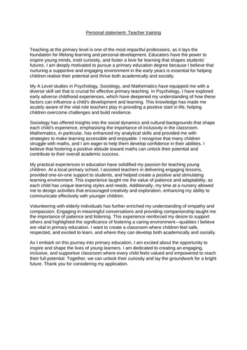Personal statement teacher training | Teaching Resources