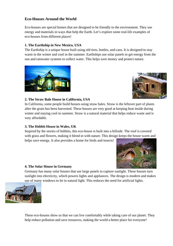Eco-Houses Around the World Reading | Teaching Resources
