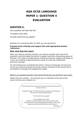 AQA GCSE Language - P1 Q4 intervention booklet | Teaching Resources