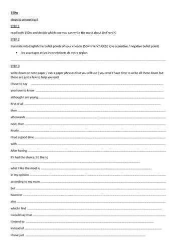 AQA French GCSE 150w writing | Teaching Resources