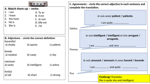 Recap slide for adjectives | Teaching Resources