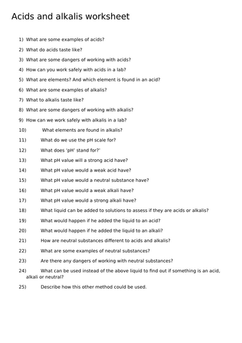 KS3 Acid and Alkali Questions | Teaching Resources