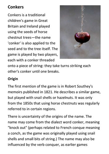 Conkers Handout | Teaching Resources