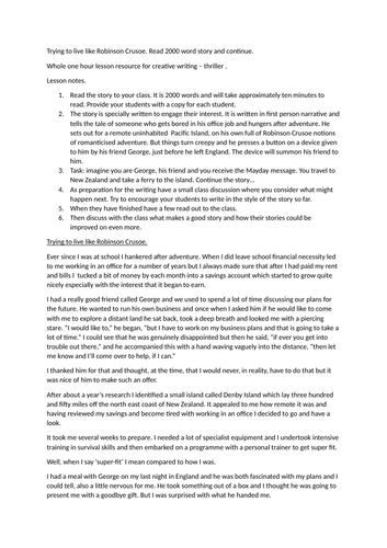 Trying to live like Robinson Crusoe. Read 2000 word story and continue ...