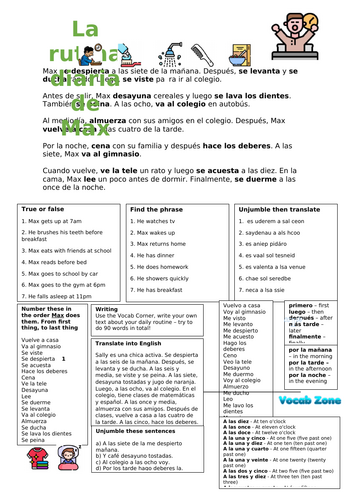 Secondary Spanish resources: daily routine