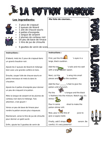 French Halloween potion | Teaching Resources