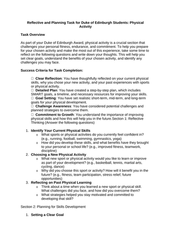 Duke of Edinburgh Physical Activity student planning resource ...