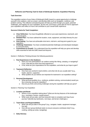 Duke of Edinburgh Expedition student planning resource | Teaching Resources