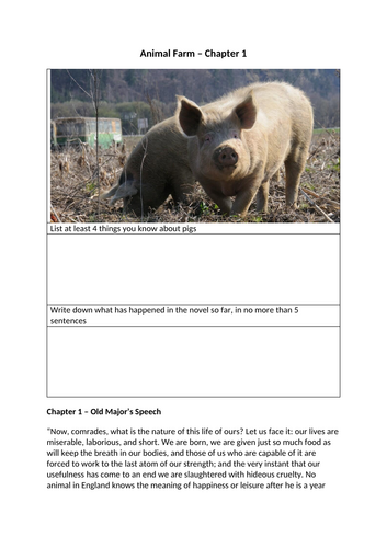 Animal Farm KS3 / GCSE Old Major Chapter 1 Analysing Language, writing ...