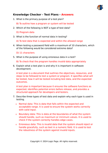 Programming Test Plans GCSE Computer Science AQA | Teaching Resources