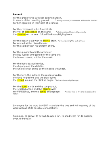 GCSE ENGLISH LITERATURE: an anlaysis of "Lament" by Gillian Clarke ...