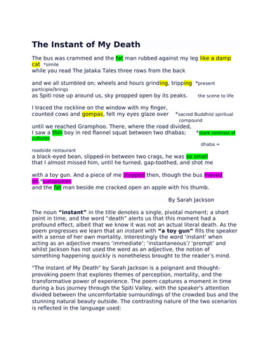 THE INSTANT OF MY DEATH: iGCSE English Literature poetry analysis ... THE INSTANT OF MY DEATH: iGCSE English Literature poetry analysis ...