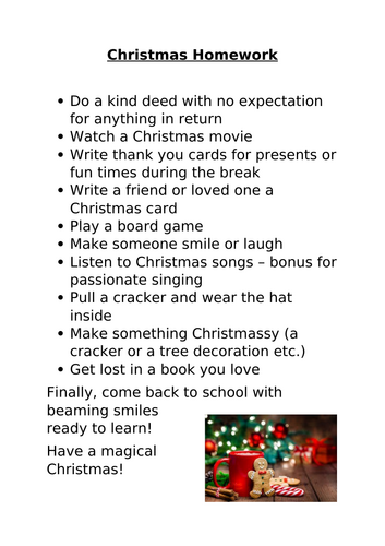 Christmas homework | Teaching Resources