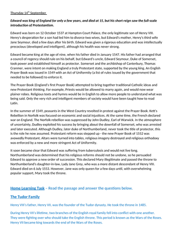 History - KS3 Tudors - Edward VI | Teaching Resources