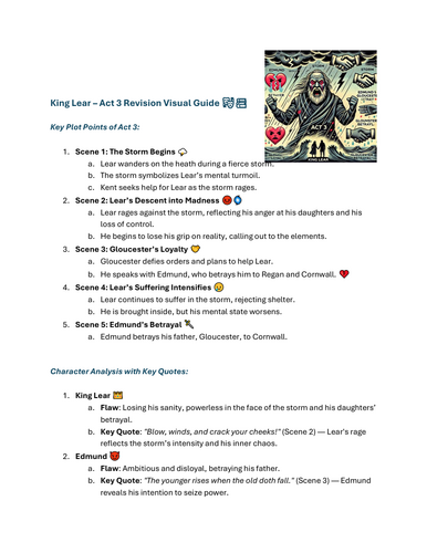 King Lear Act 3 Visual Revision Guide | Teaching Resources