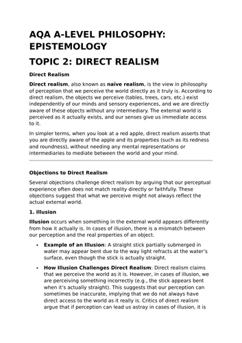 Direct Realism - AQA A-Level Philosophy Revision Summary | Teaching ... Direct Realism - AQA A-Level Philosophy Revision Summary | Teaching ...