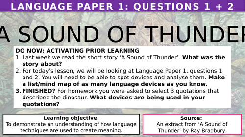 AQA Language Paper 1 Question 2 - A Sound of Thunder | Teaching Resources