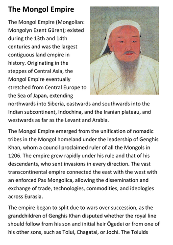 The Mongol Empire Handout | Teaching Resources