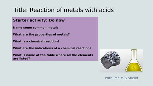 Metals with Acid - Y7 Lesson | Teaching Resources