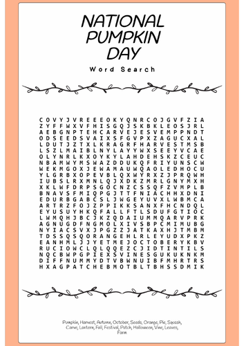 National Pumpkin Day word search puzzle worksheet Activity | Teaching ...