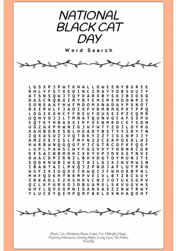 National Black Cat Day word search puzzle worksheet Activity | Teaching ...