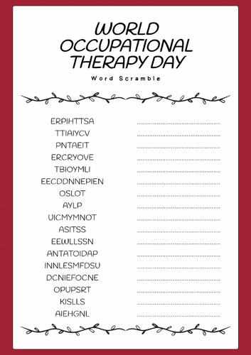 World Occupational Therapy Day word scramble puzzle worksheet Activity ...