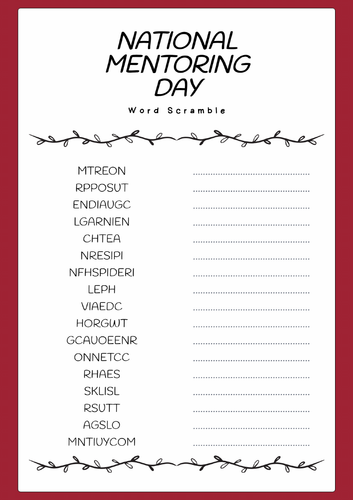 National Mentoring Day word scramble puzzle worksheet Activity ...