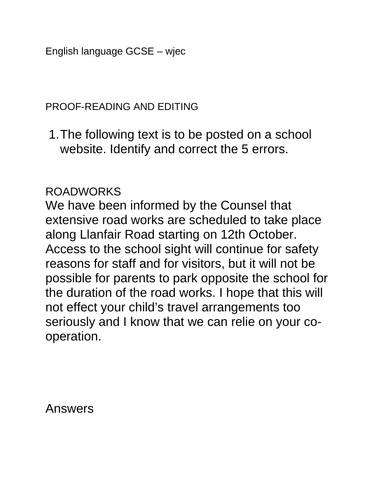 English Language GCSE preparation - proofreading and editing | Teaching ...