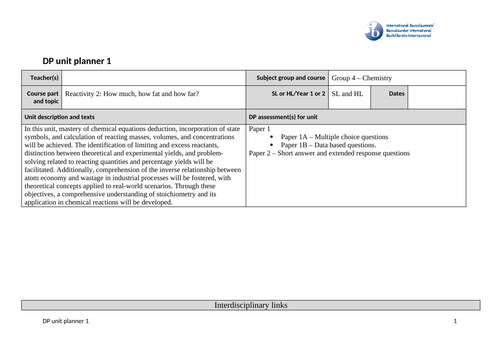 Unit plan for IBDP Chemistry - Reactivity 2 - How much, How fast and ...