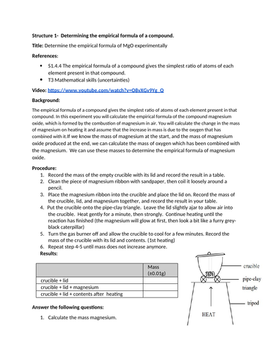 Lab determine the molecular formula and empirical formula | Teaching ...