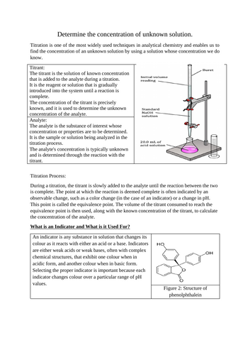 Lab report - Titration - Determine the concentration of unknown solution | Teaching Resources