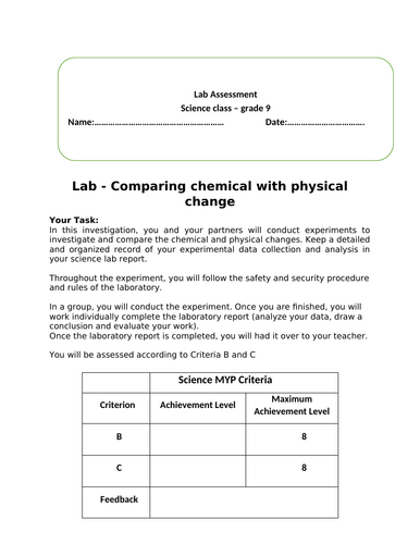 Lab - Physical and chemical changes | Teaching Resources