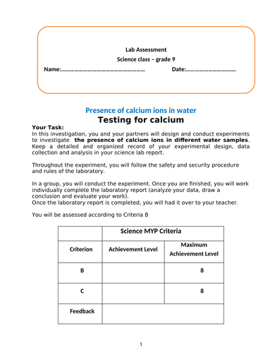 Lab experiment - Testing for calcium in water | Teaching Resources