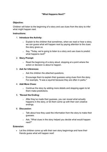Comprehension - What Happens Next - Prediction Activity | Teaching ...