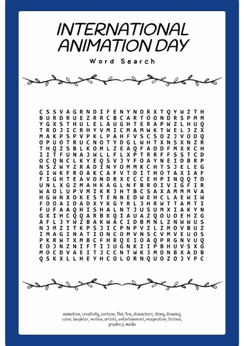 International Animation Day word search puzzle worksheet Activity ...