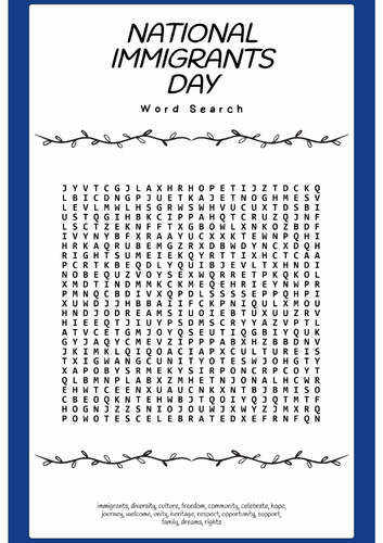 National Immigrants Day word search puzzle worksheet Activity ...