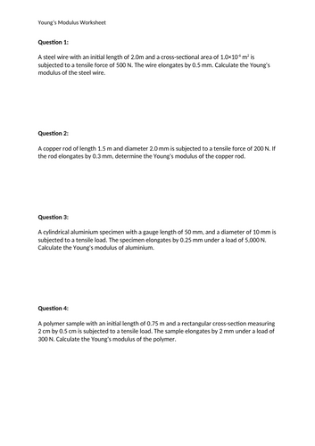 BTEC Applied Science Unit 5 Physics C2 Young's Modulus Worksheet ... BTEC Applied Science Unit 5 Physics C2 Young's Modulus Worksheet ...