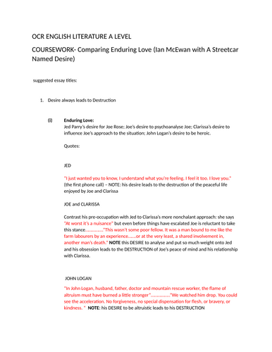 OCR A LEVEL ENGLISH LITERATURE comparing "Streetcar" with "Enduring ...