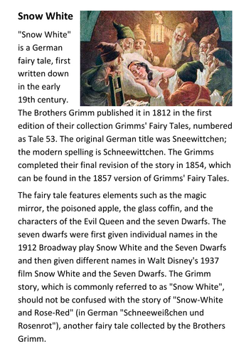 Snow White Handout | Teaching Resources
