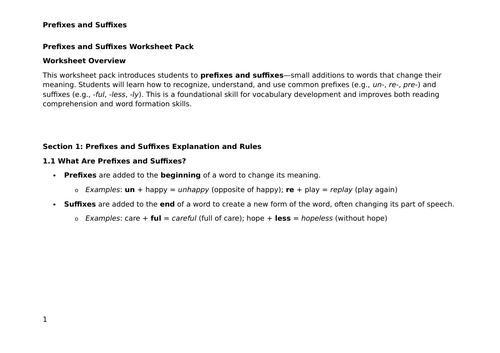 Prefixes and Suffixes Worksheet Pack – Build Vocabulary and Word Power ...