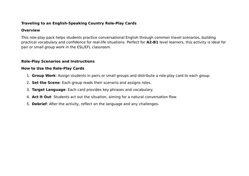 Role-Play Cards - Traveling to an English-Speaking Country | Teaching ...