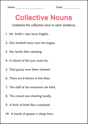 2nd grade Collective Nouns Grammar Practice Activities Worksheets ...