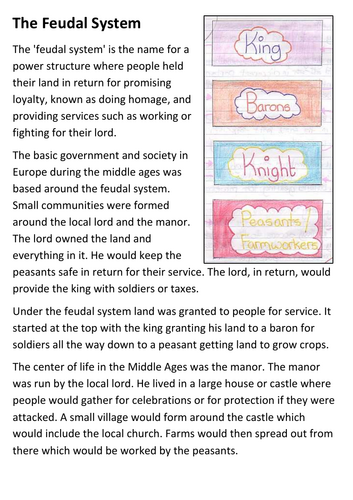 The Feudal System Handout | Teaching Resources