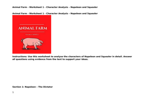 GCSE English Literature Revision Pack: Animal Farm by George Orwell ...