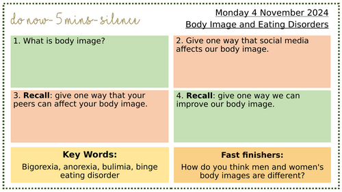 PSHE- Body image and eating disorders | Teaching Resources